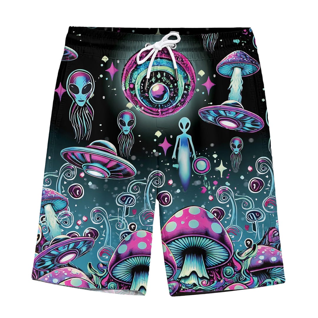 Neon Alien Hawaiian Shorts: Galaxy Mushroom Mens Swim Trunks - Etsy