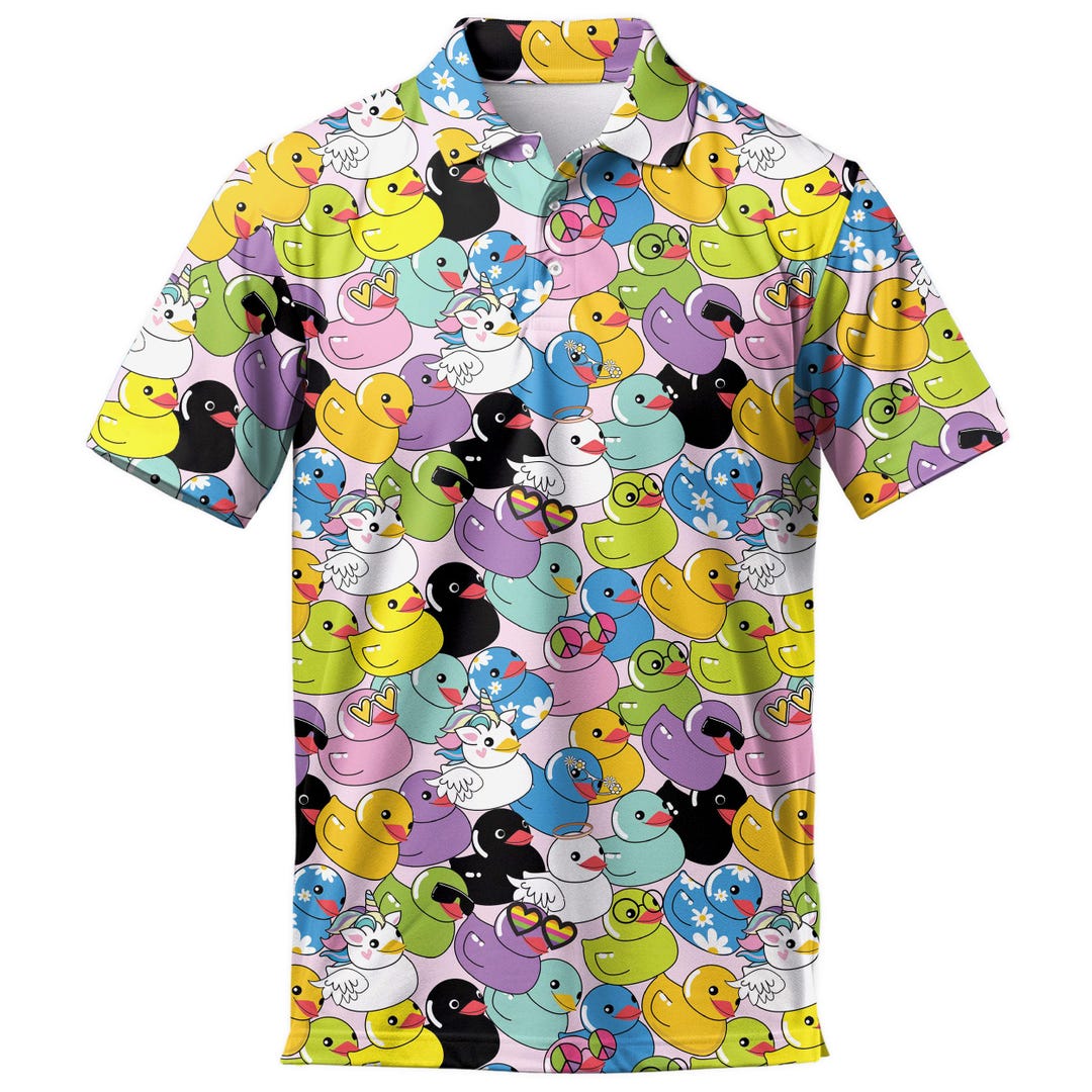 Rubber Duck Pattern Polo Shirts for Men Golf Polos Duck Floral Holiday ...