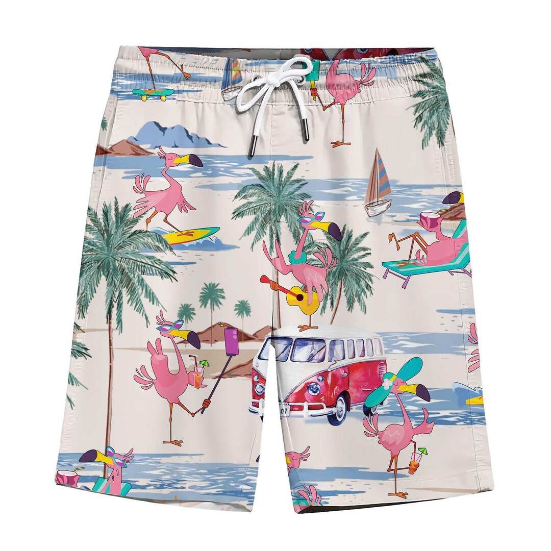Funny Flamingo Hawaiian Shorts: Tropical Beach Mens Aloha Style - Etsy