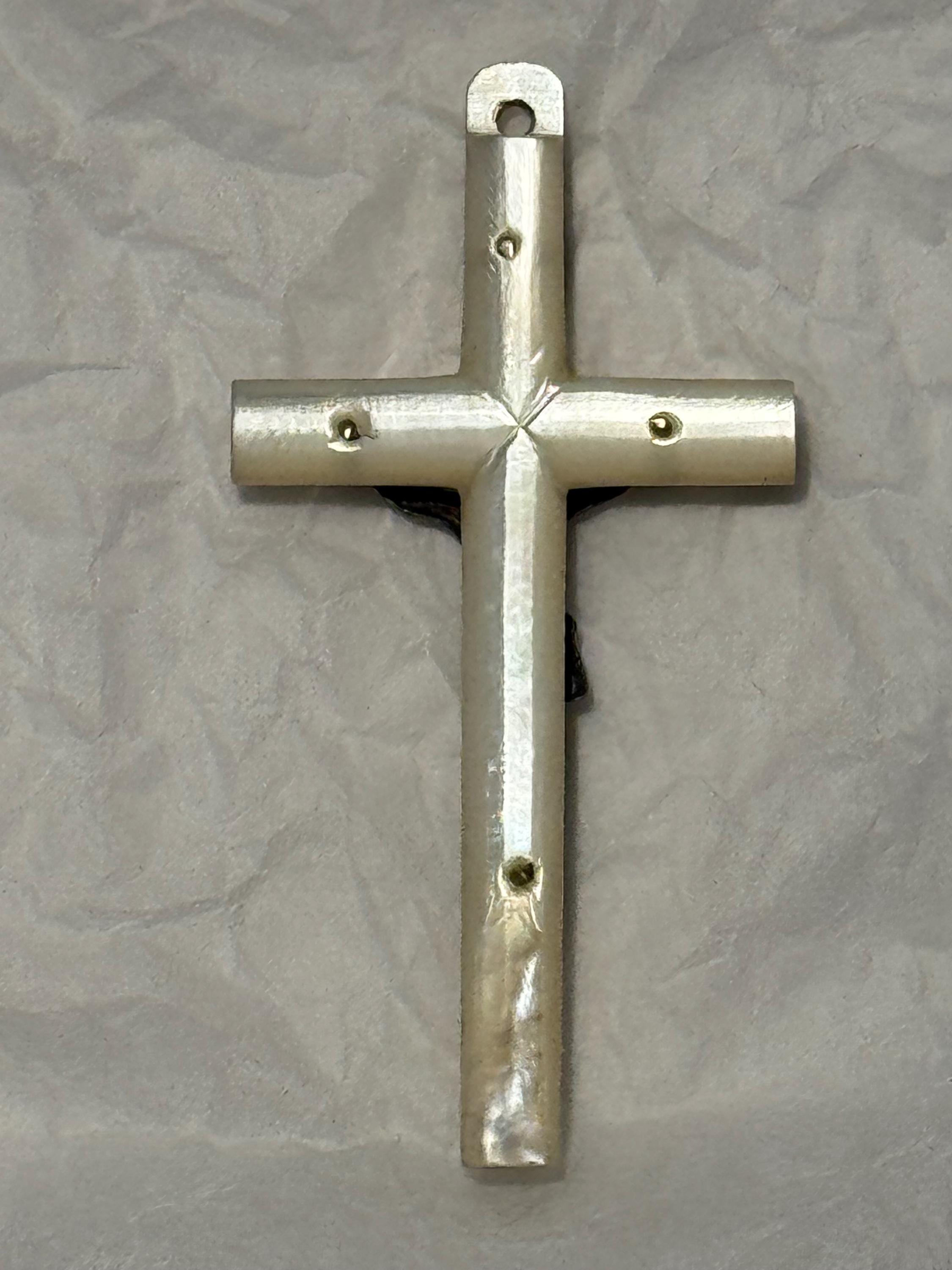 Antique Mother of Pearl and Sterling Silver Crucifix Pendant Vintage ...