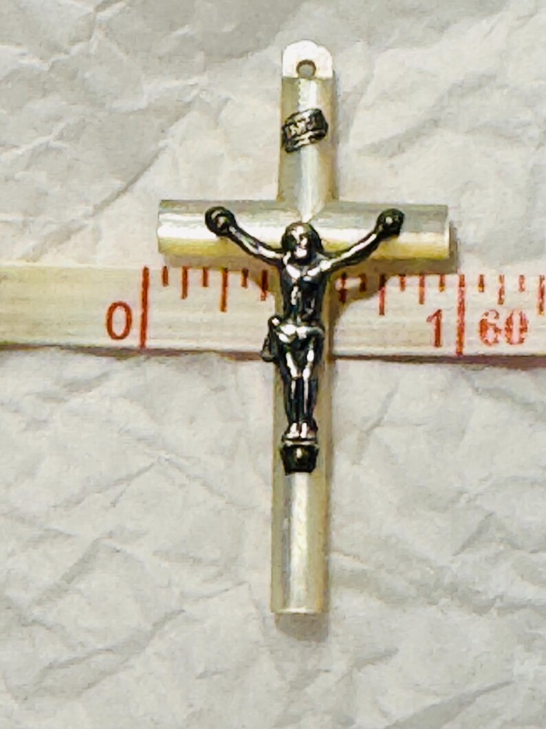 Antique Mother of Pearl and Sterling Silver Crucifix Pendant Vintage ...