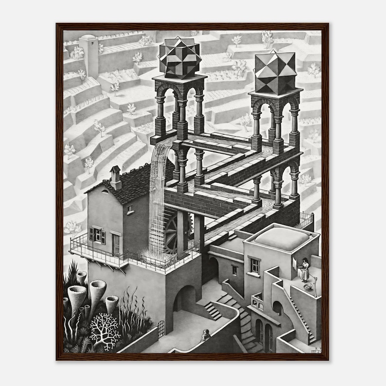 M.C. Escher Waterfall - Surrealist Optical Illusion Digital Art Print ...