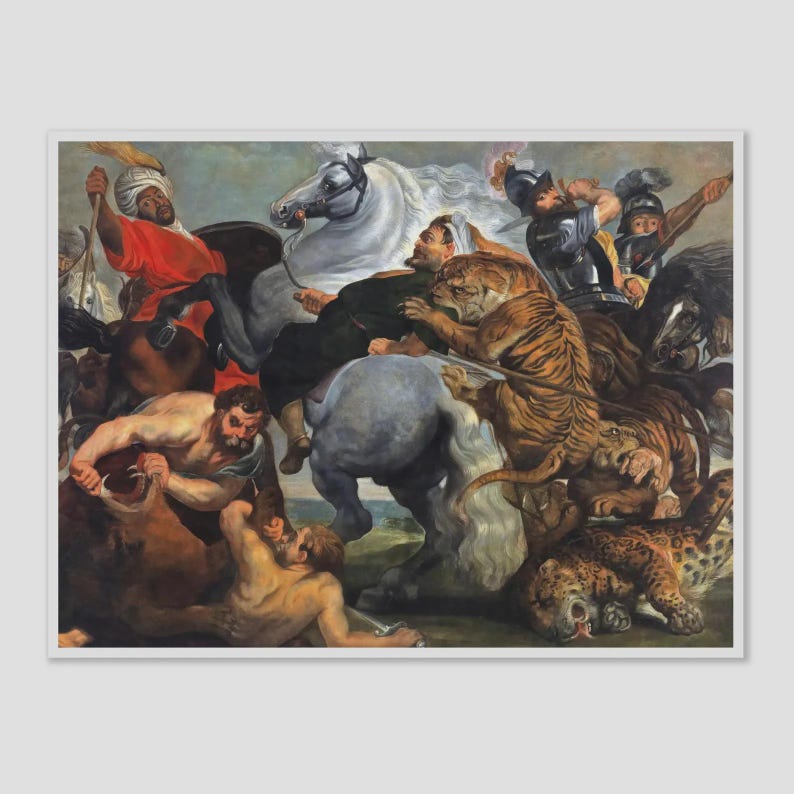 Peter Paul Rubens Tiger Hunt Digital Print, Baroque Fine Art Poster ...