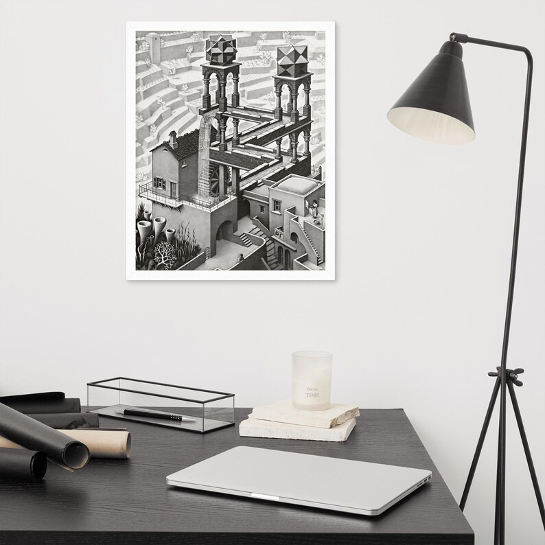 M.C. Escher Waterfall - Surrealist Optical Illusion Digital Art Print ...