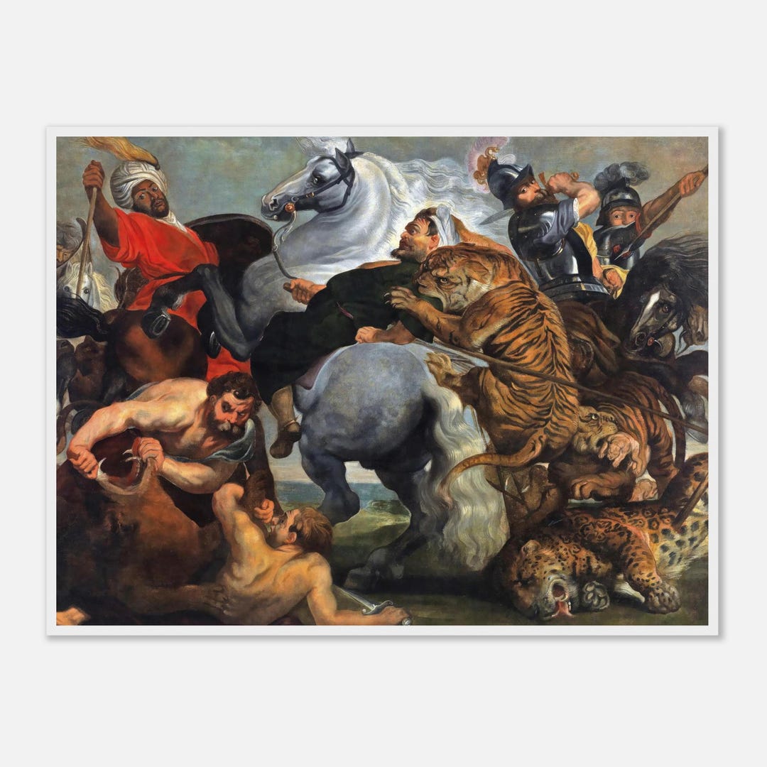 Peter Paul Rubens Tiger Hunt Art Print - Baroque Fine Art, Wooden Frame ...
