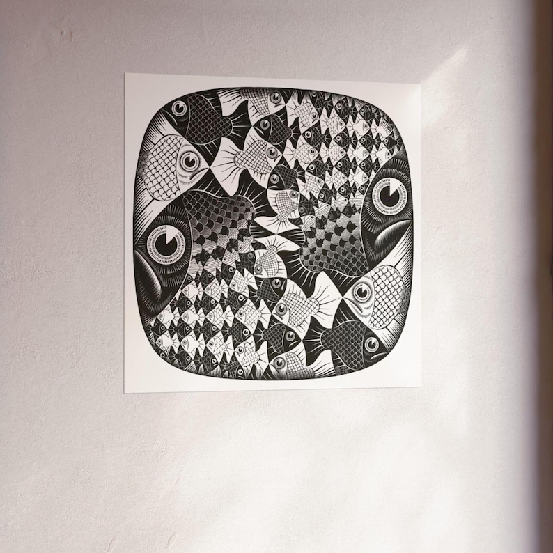Escher Fishes and Scales Print: Optical Illusion Art (digital Download ...