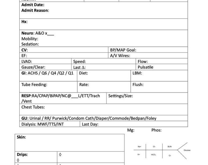 Cardiac ICU Report Sheet - Etsy