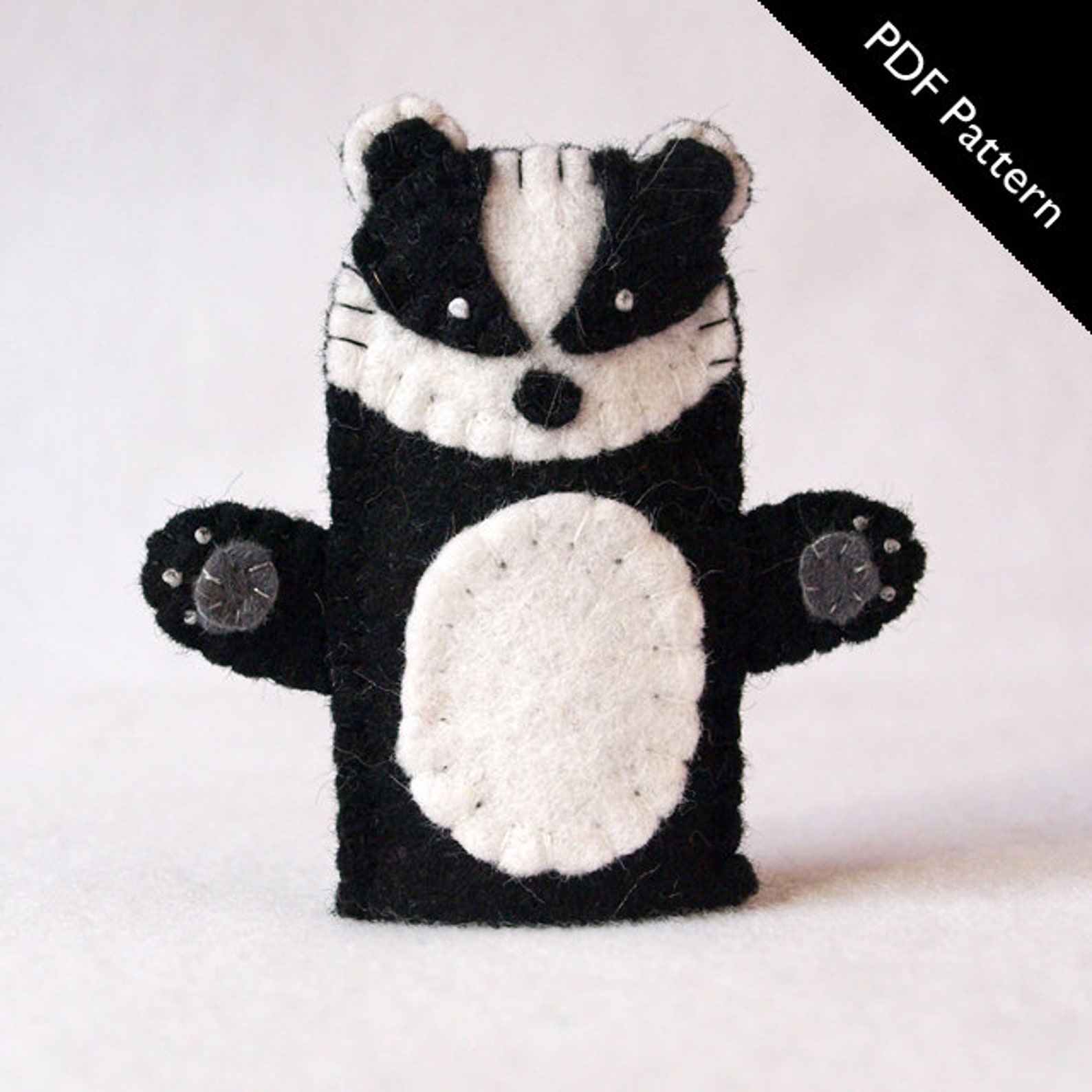 Pattern, Badger Finger Puppet Pattern, Badger, Badger Felt Finger ...