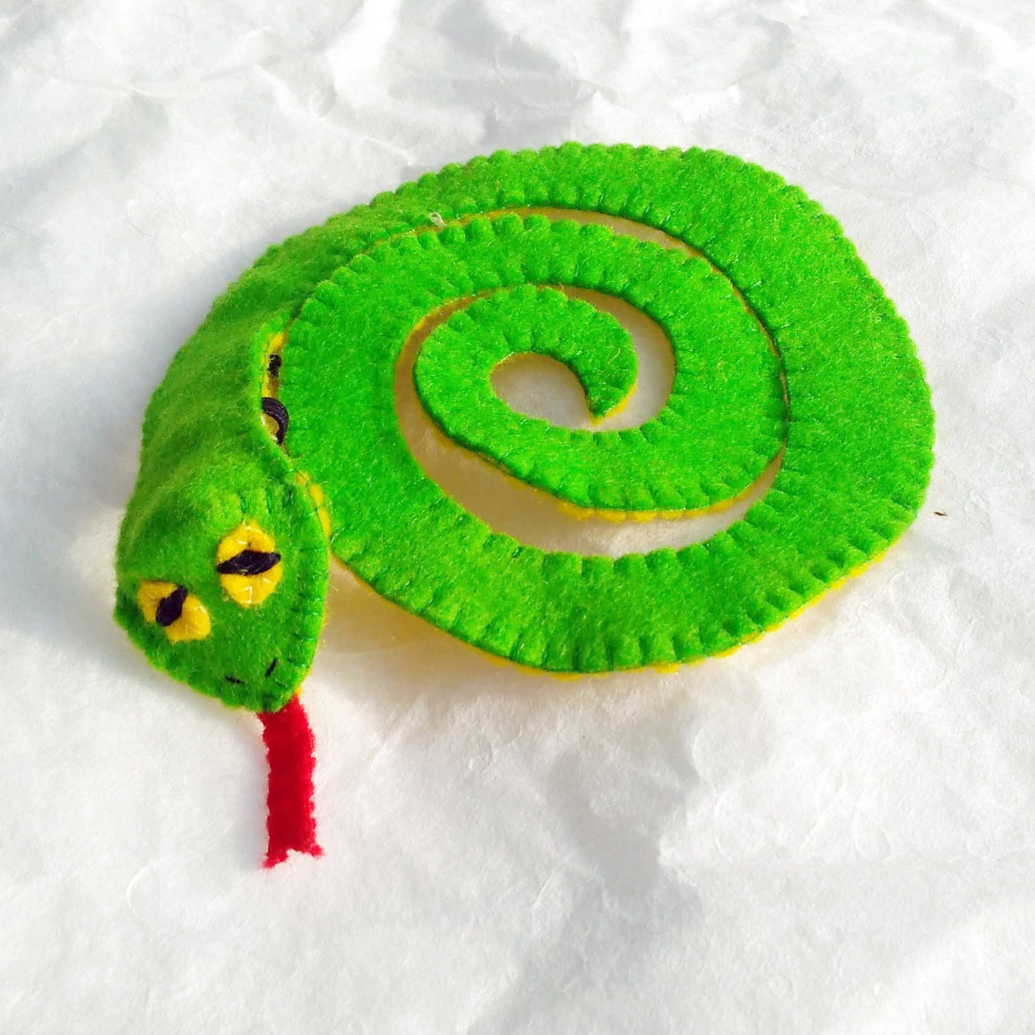 Snake Felt Finger Puppet, Snake, Green Snake, Yellow Green Snake, Snake ...
