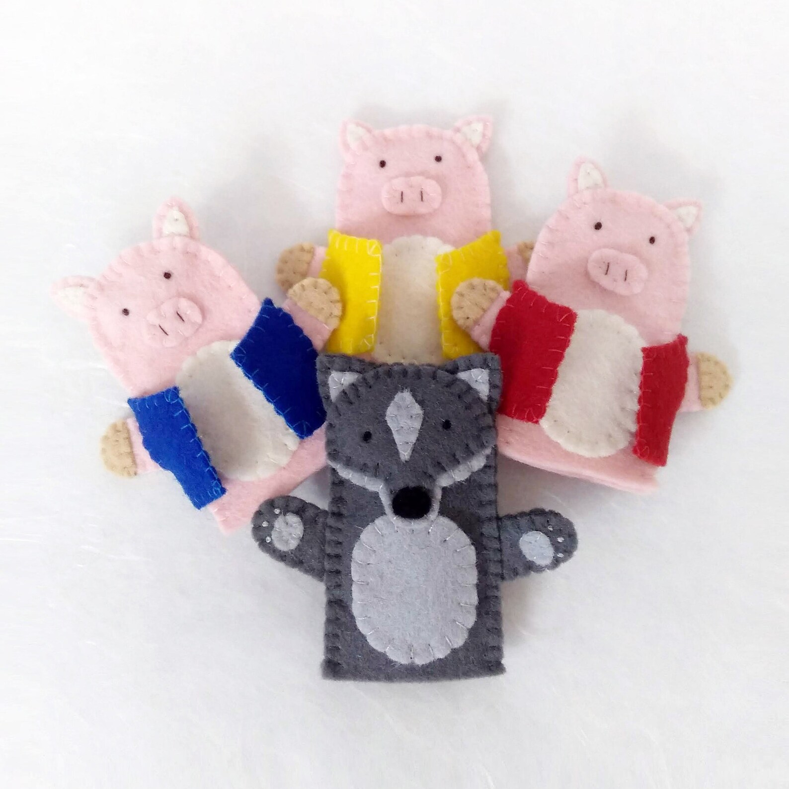 Three Little Pigs and the Big Bad Wolf Felt Finger Puppet, Finger ...