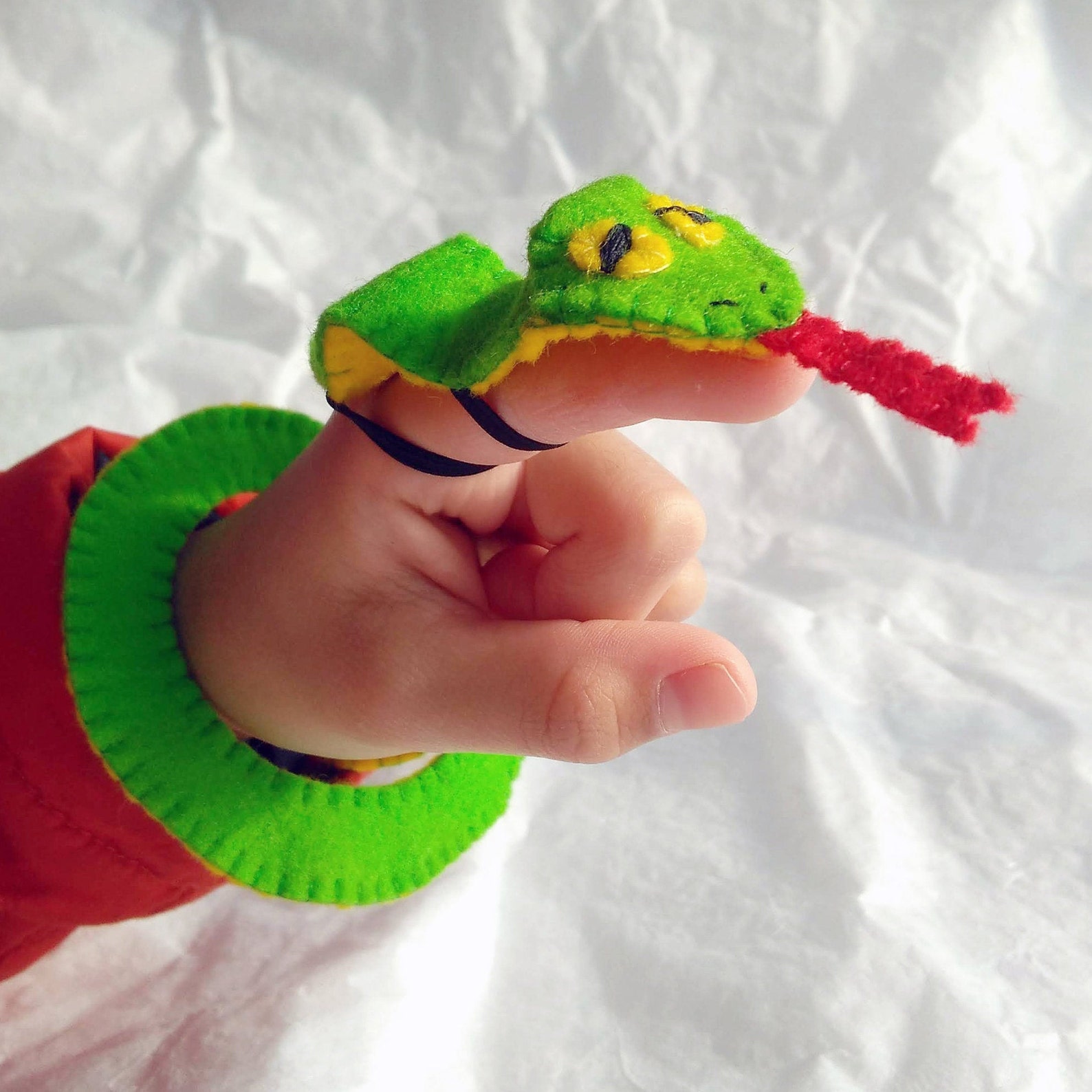 Snake felt finger puppet snake green snake yellow green | Etsy