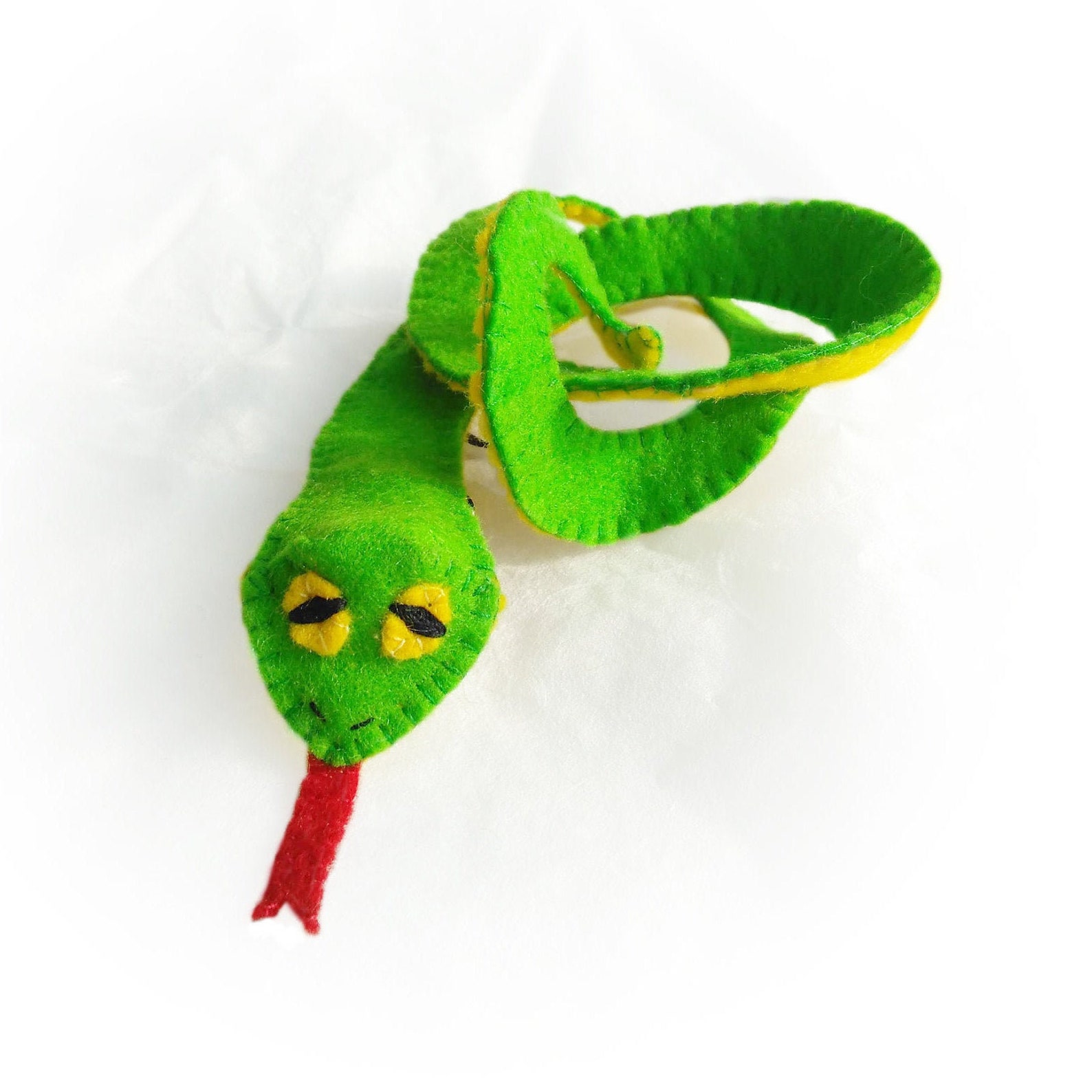 Snake Felt Finger Puppet, Snake, Green Snake, Yellow Green Snake, Snake ...