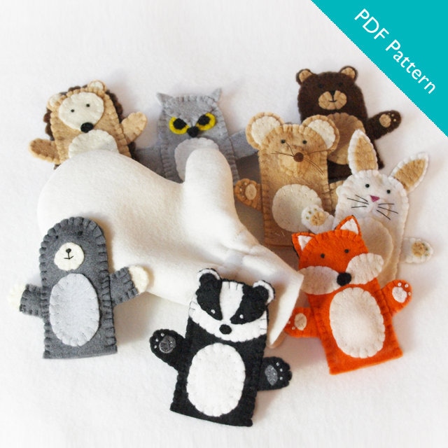 Toys Animal Puppet Sewing Pattern. DIY Felt Finger Puppet Rabbit Finger ...