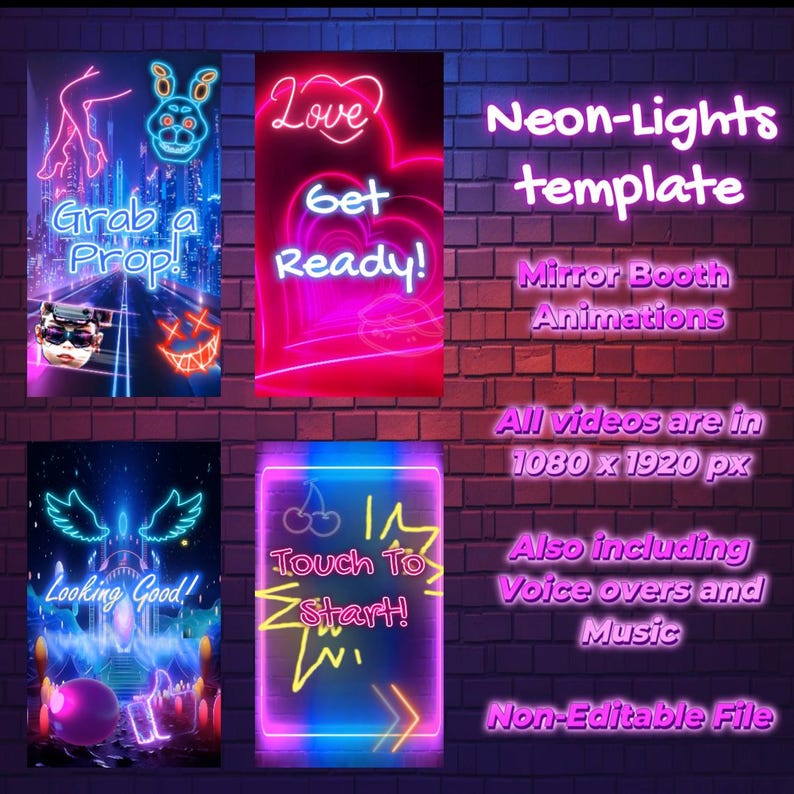 10 Neon Mirror Booth Screen Animations | 1080x1920 MP4 Templates With ...