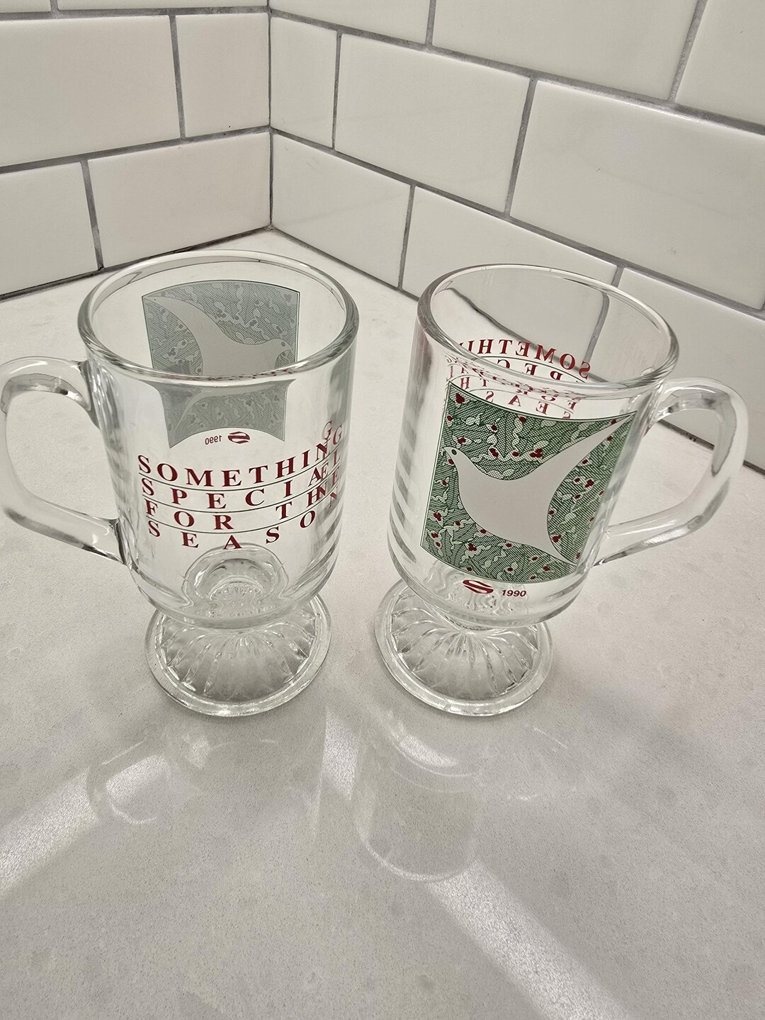 Vintage Super Valu 1990 Holiday Glass Coffee Tea Egg Nog 8 Oz Pedestal ...