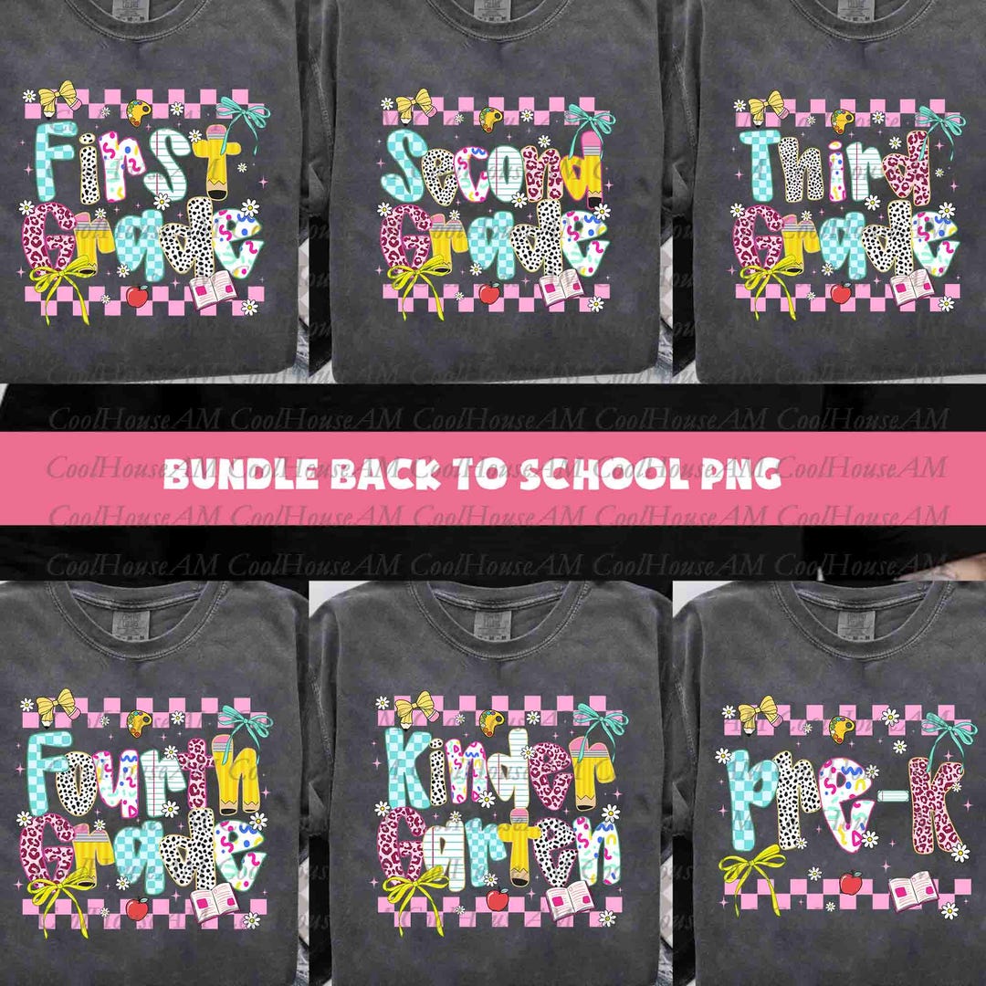 Preppy Back to School PNG Bundle, First/second/third Grade Design ...