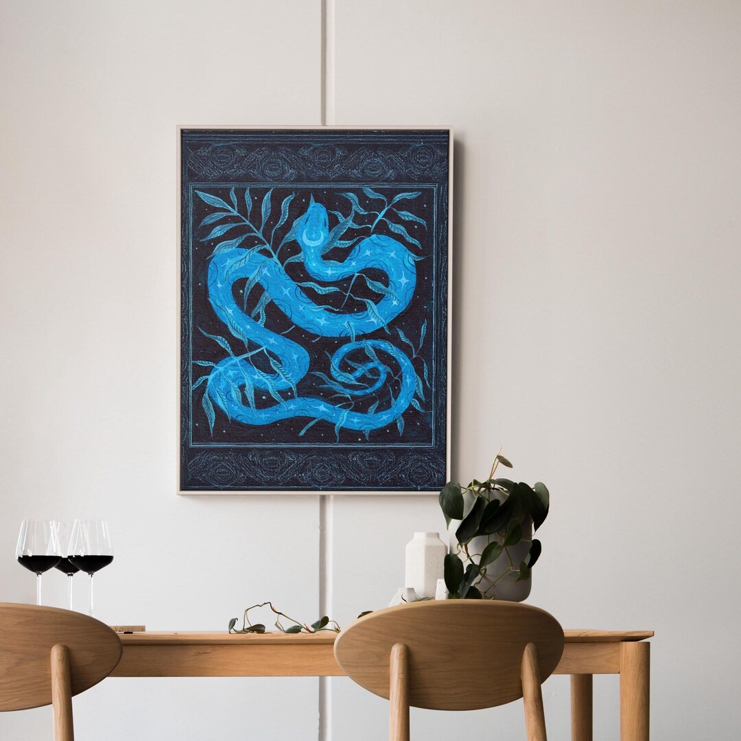 Printable Blue Snake Painting Wall Art, Fantasy Snake Art Digital Print ...