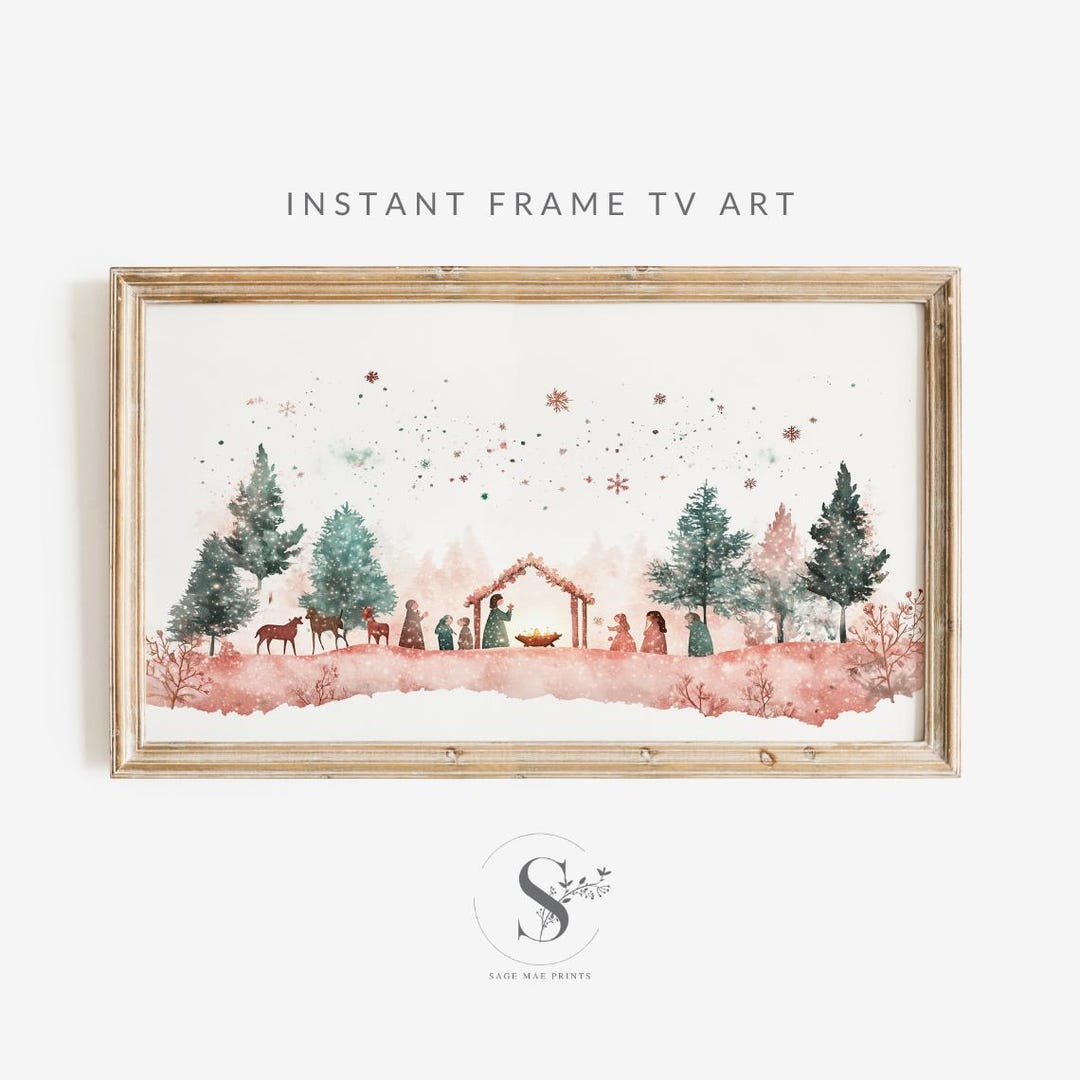 Christmas Winter Nativity Frame Tv Art, Vintage Winter Night Frame Tv ...
