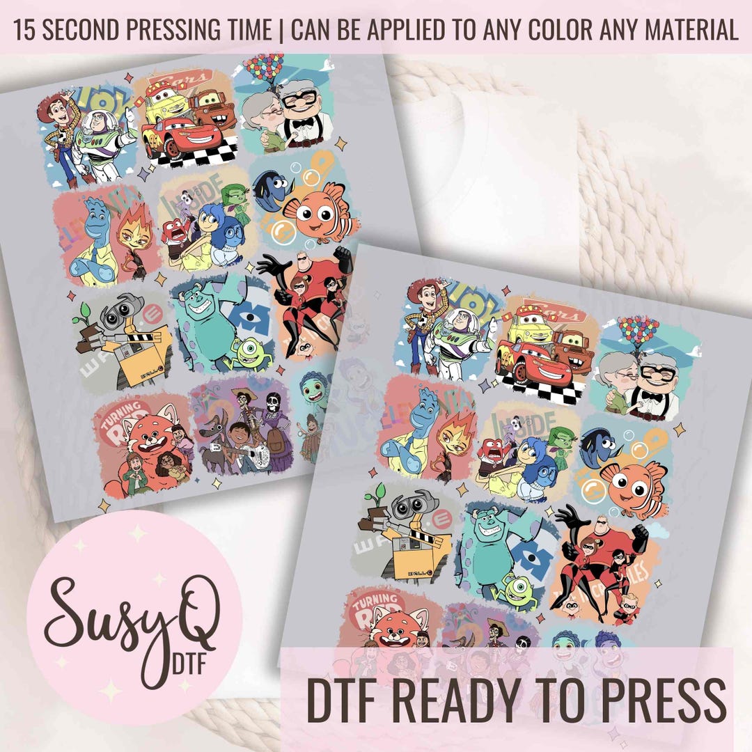 Pixar Friends DTF Transfers, Pixar DTF, Pixar Iron on Transfers, Pixar ...