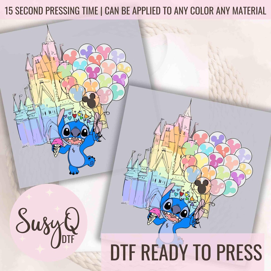 Stitch Castle DTF Transfers, Stitch Disney Transfers, Cute Disney Iron ...