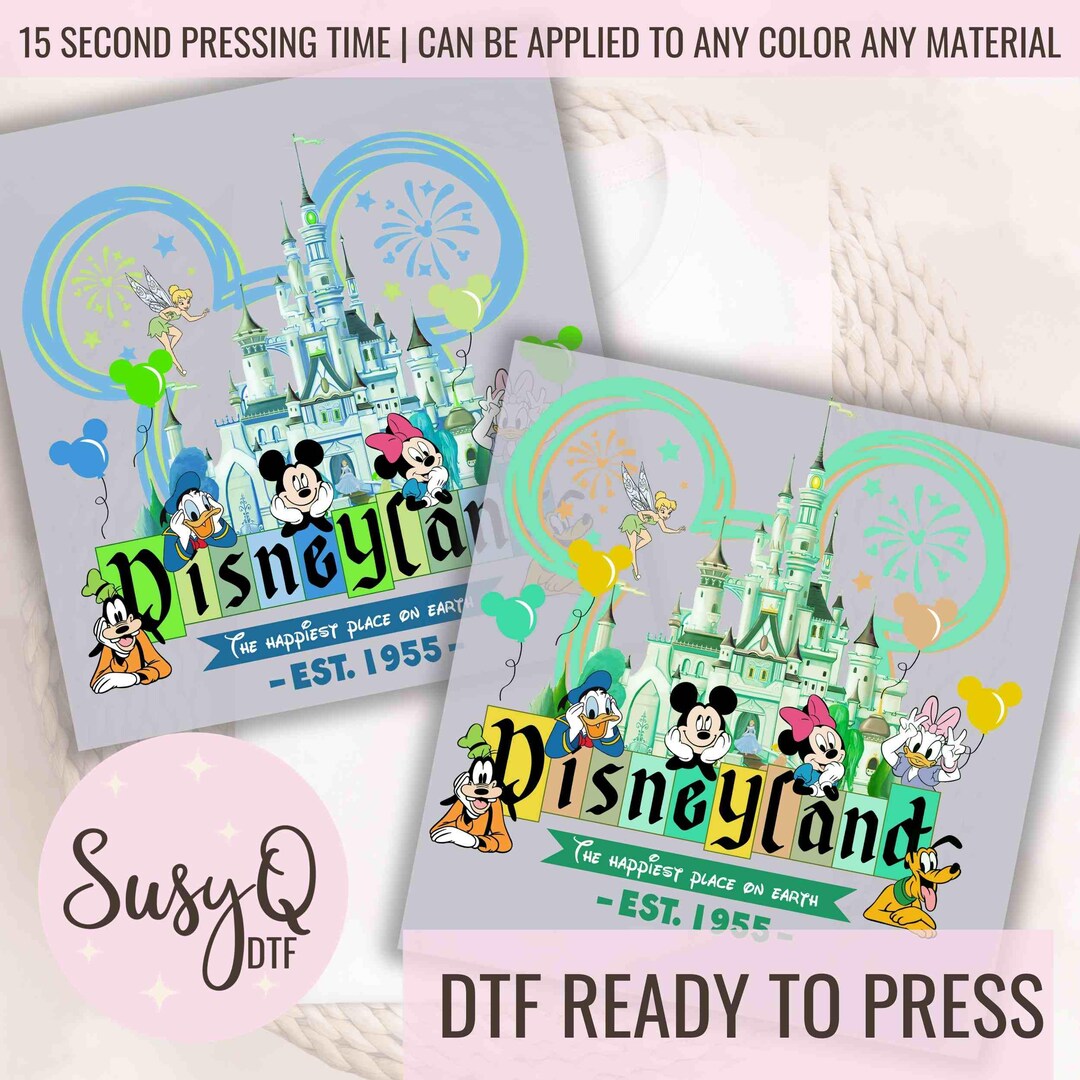 Green Blue Disney Castle DTF Transfers, Disney Transfers, Cute Disney ...