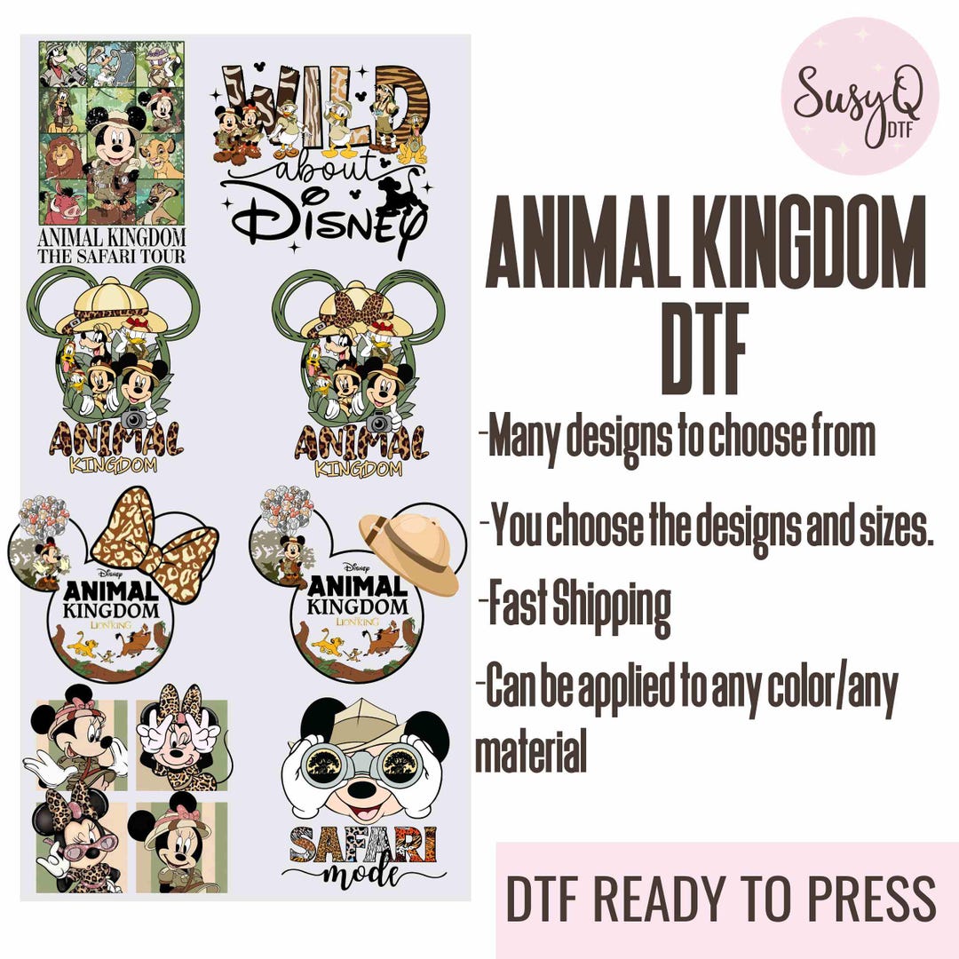Animal Kingdom DTF Transfers, Safari Iron on DTF, Mickey Safari ...