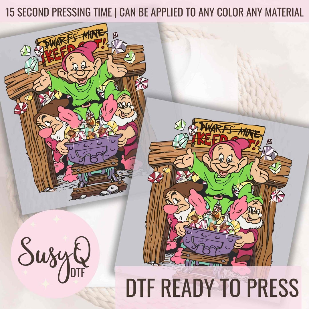 Retro Snow White Dwarfs DTF Transfers, Princess DTF, Princess Iron on ...