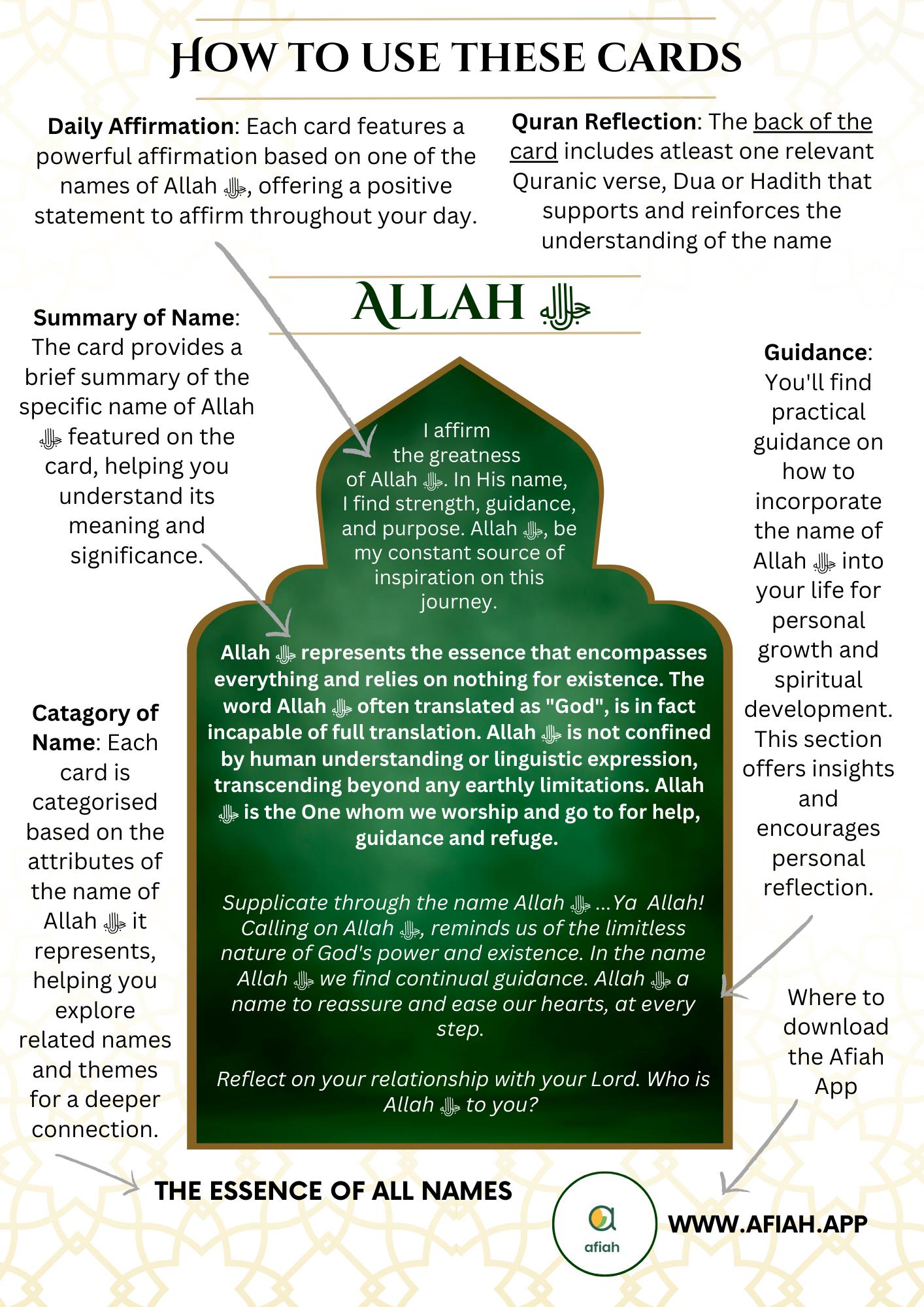 99 Names of Allah, Islamic Affirmation Cards, Asma Al Husna, Islamic ...