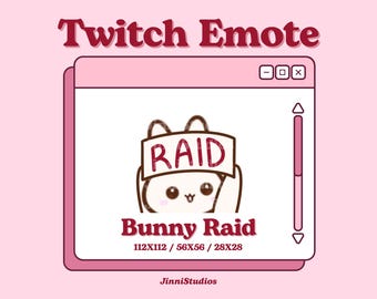 Raid Emote – Cute White Bunny Holding “RAID” Banner | Twitch, Discord ...