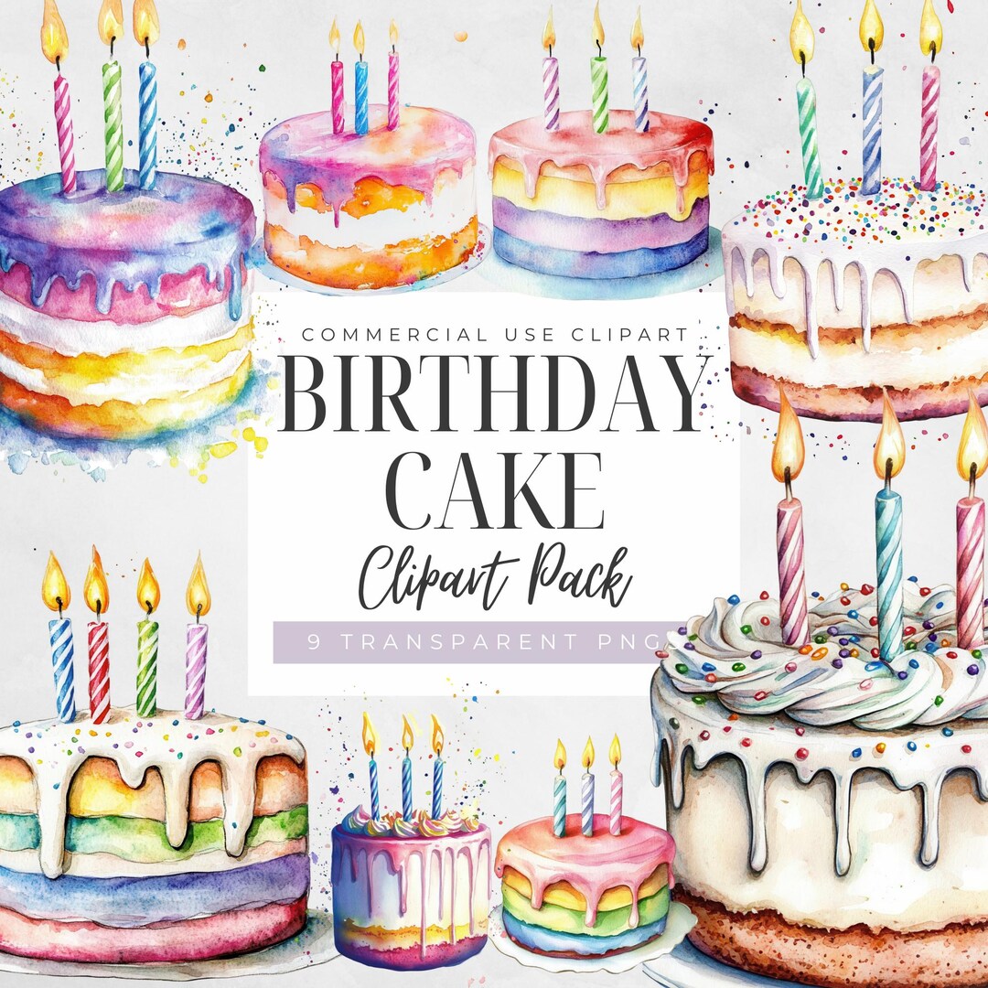 Watercolor Birthday Cake Candles Clipart, Pretty Desserts, Digital ...