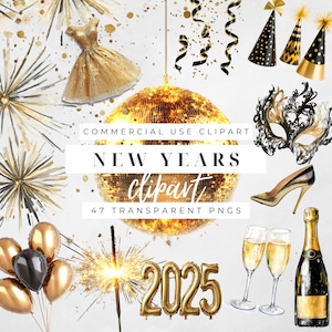 Happy New Year Clipart Black and Gold 2025 Happy New Year Clipart ...
