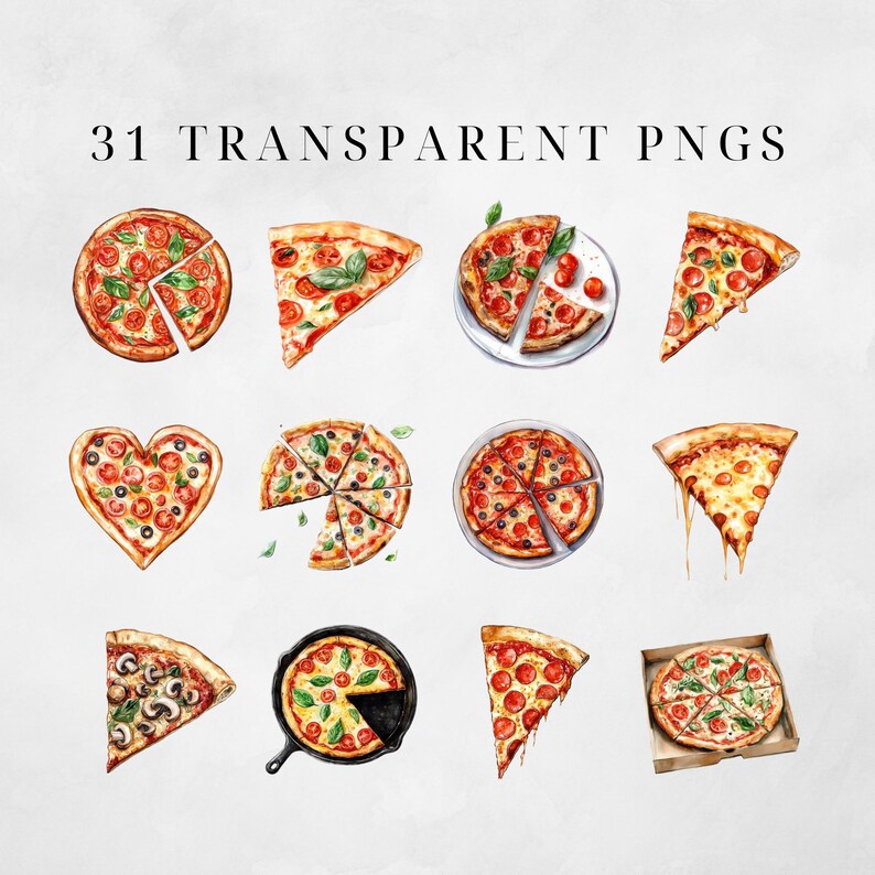 Pizza Party Clipart, Digital Download, Commercial Use, Transparent PNG ...