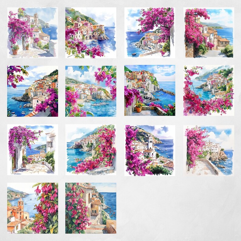 Italian Coast Clipart, Italian Summer Clipart ,watercolor Amalfi Coast ...