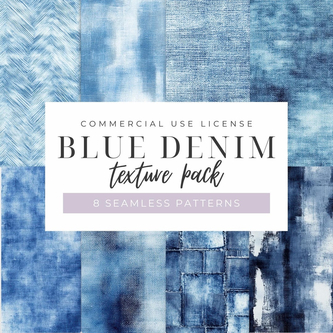 Blue Denim Seamless Texture Pack, Watercolor Clipart, Repeating ...