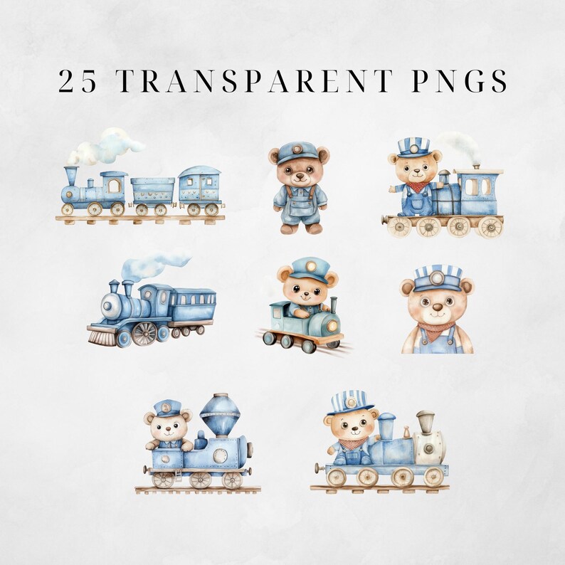 Watercolor Birthday Train Clipart, Blue Baby Shower, Boy Birthday Party ...
