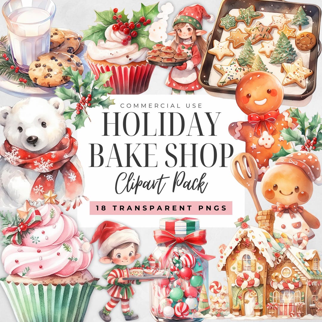 Watercolor Christmas Bakery Clipart, Festive Holiday Dessert Pngs ...