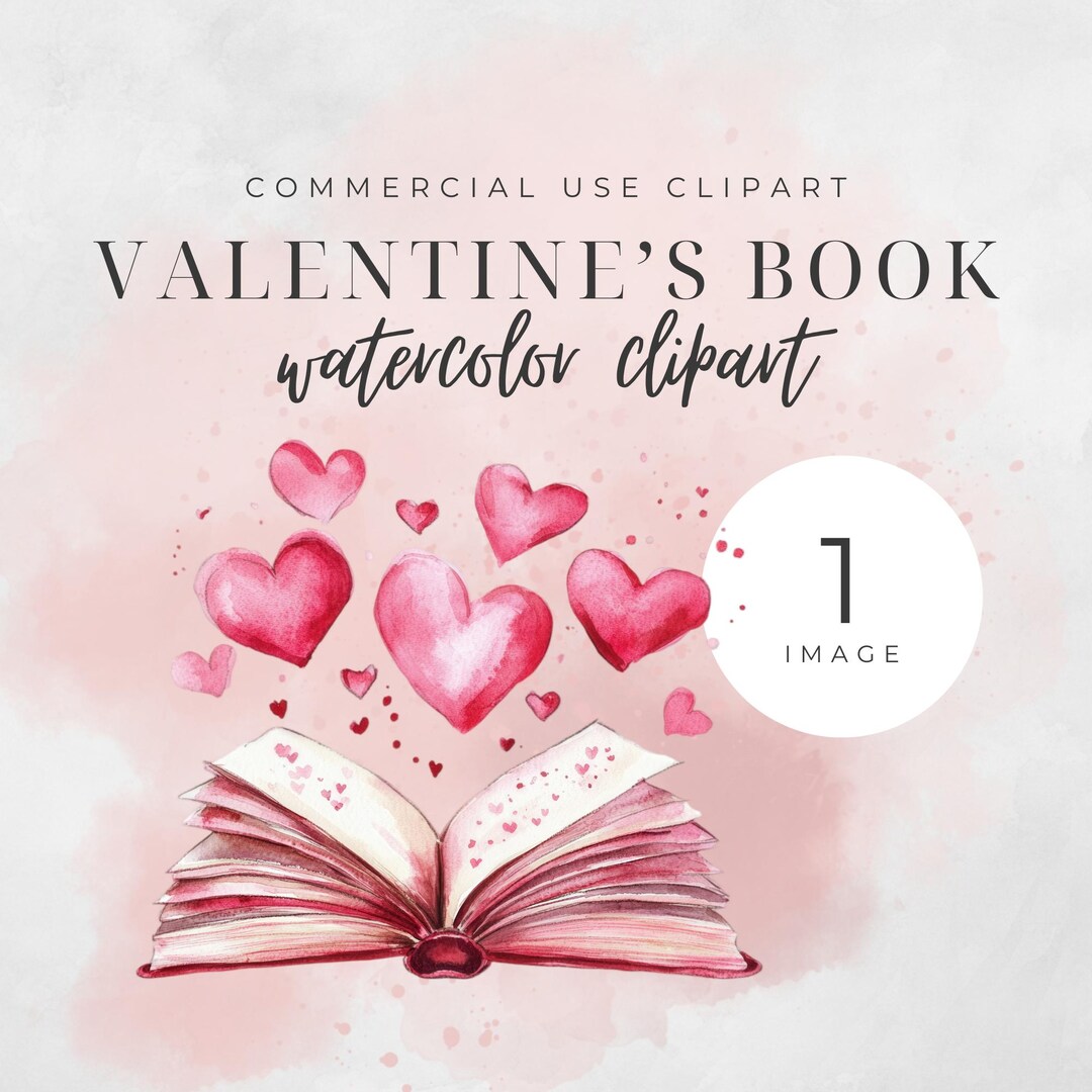 Valentine Bookish Clipart, Watercolor Books Clipart, Watercolor Hearts ...