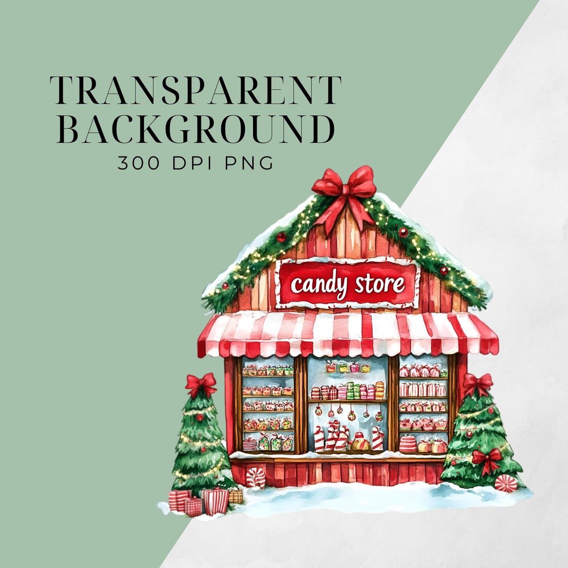 Christmas Candy Store Clipart | Watercolor Christmas Clipart ...