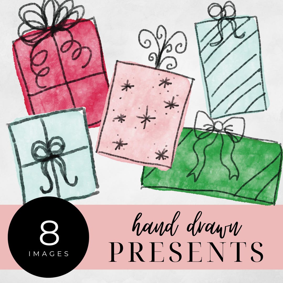 Hand Drawn Christmas Gifts Clipart, Watercolor Presents Clip Art ...