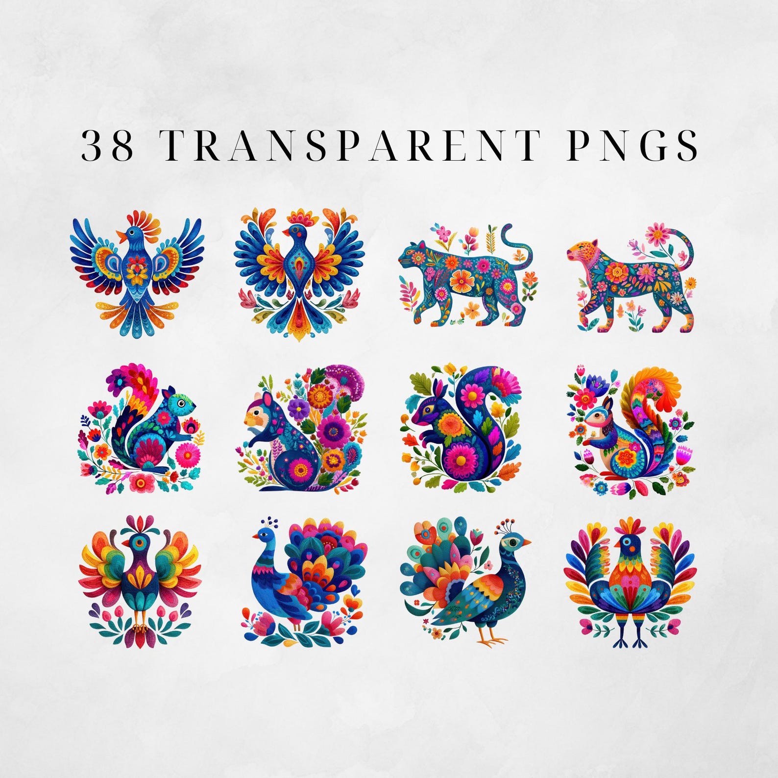 Colorful Mexican Otomi Animals Clipart (digital Download, Transparent ...