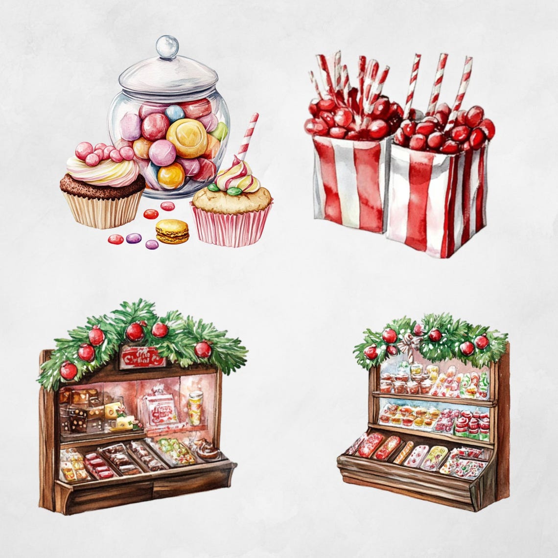 Christmas Candy Store Clipart | Watercolor Christmas Clipart ...
