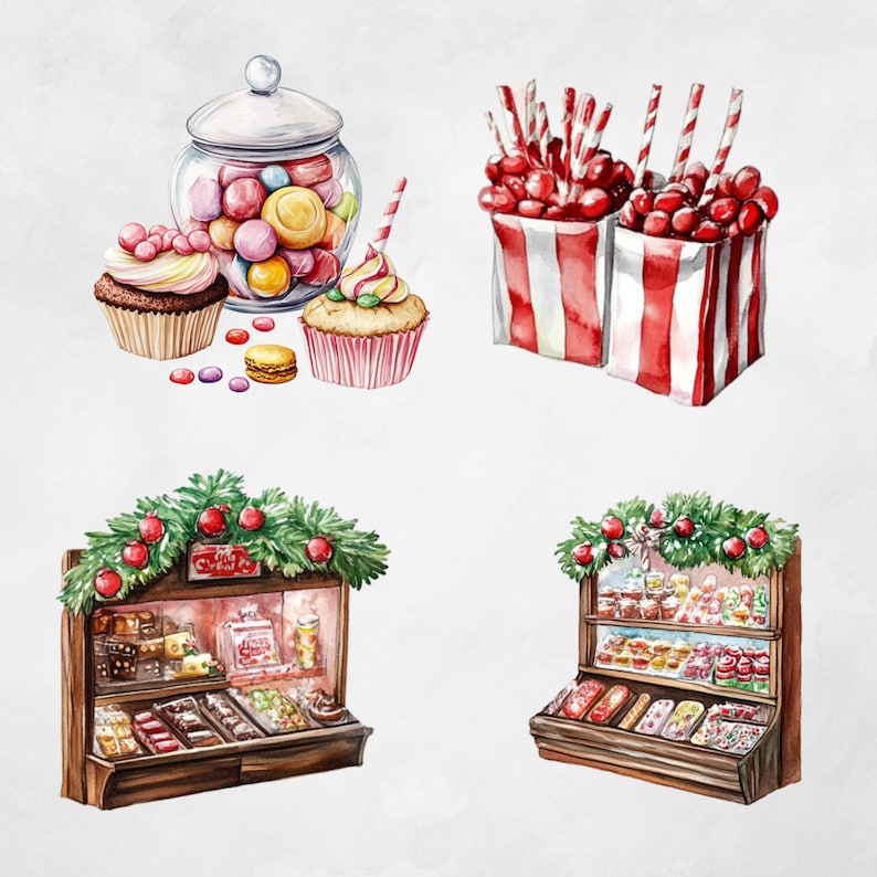 Christmas Candy Store Clipart | Watercolor Christmas Clipart ...