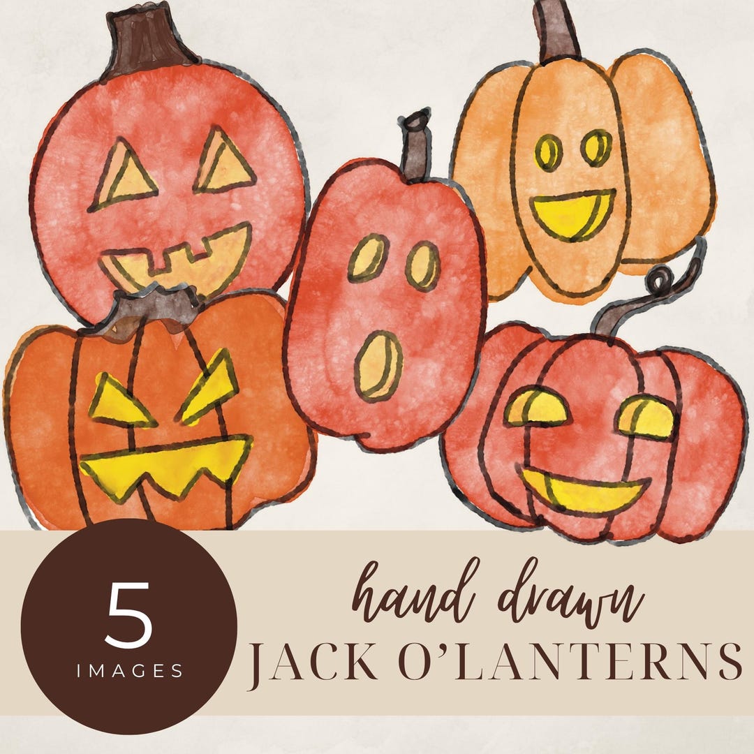 Hand Drawn Jack O'lanterns Clipart, Halloween PNG, Cozy Fall Harvest ...