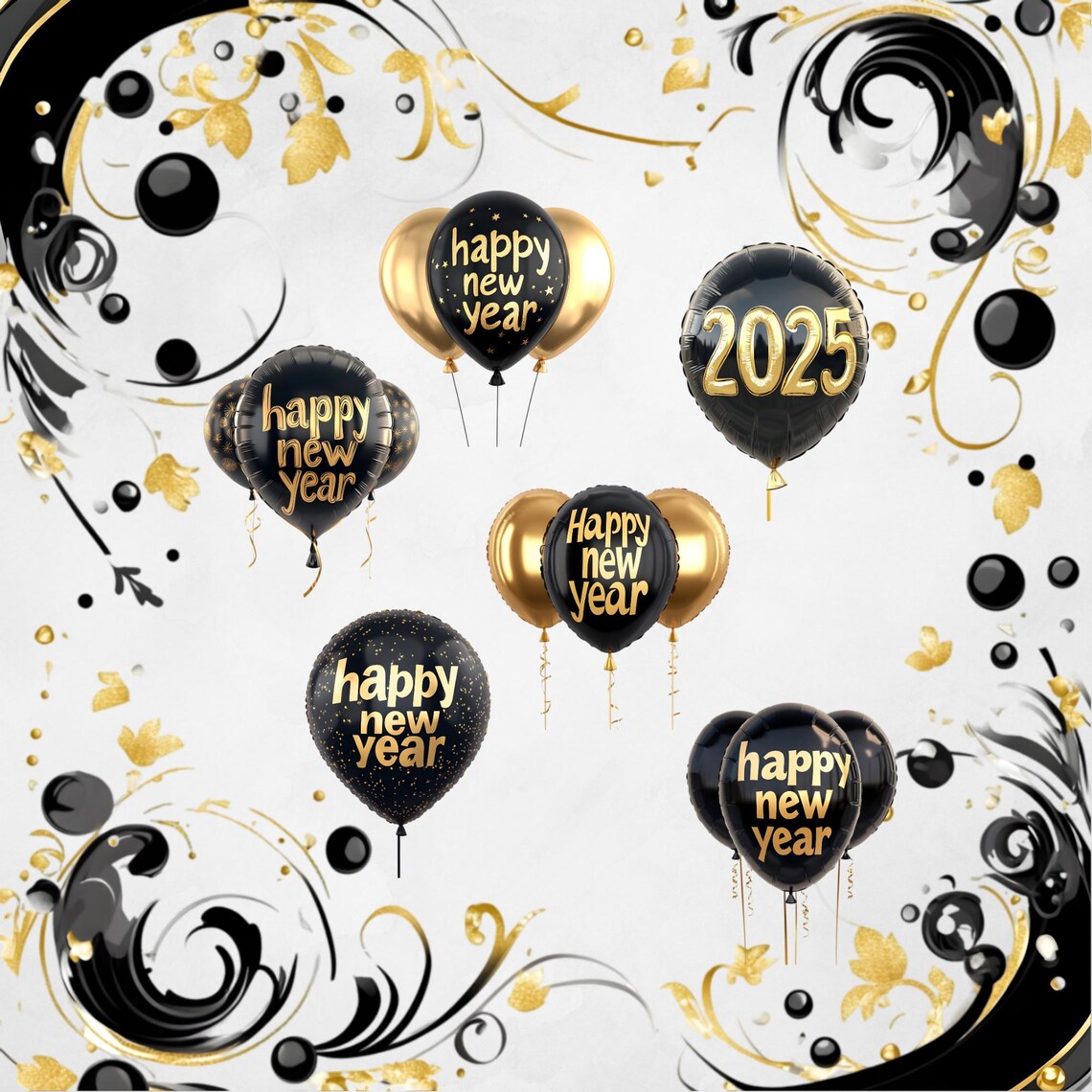 Happy New Year Clipart Black and Gold 2025 | Happy New Year Clipart ...