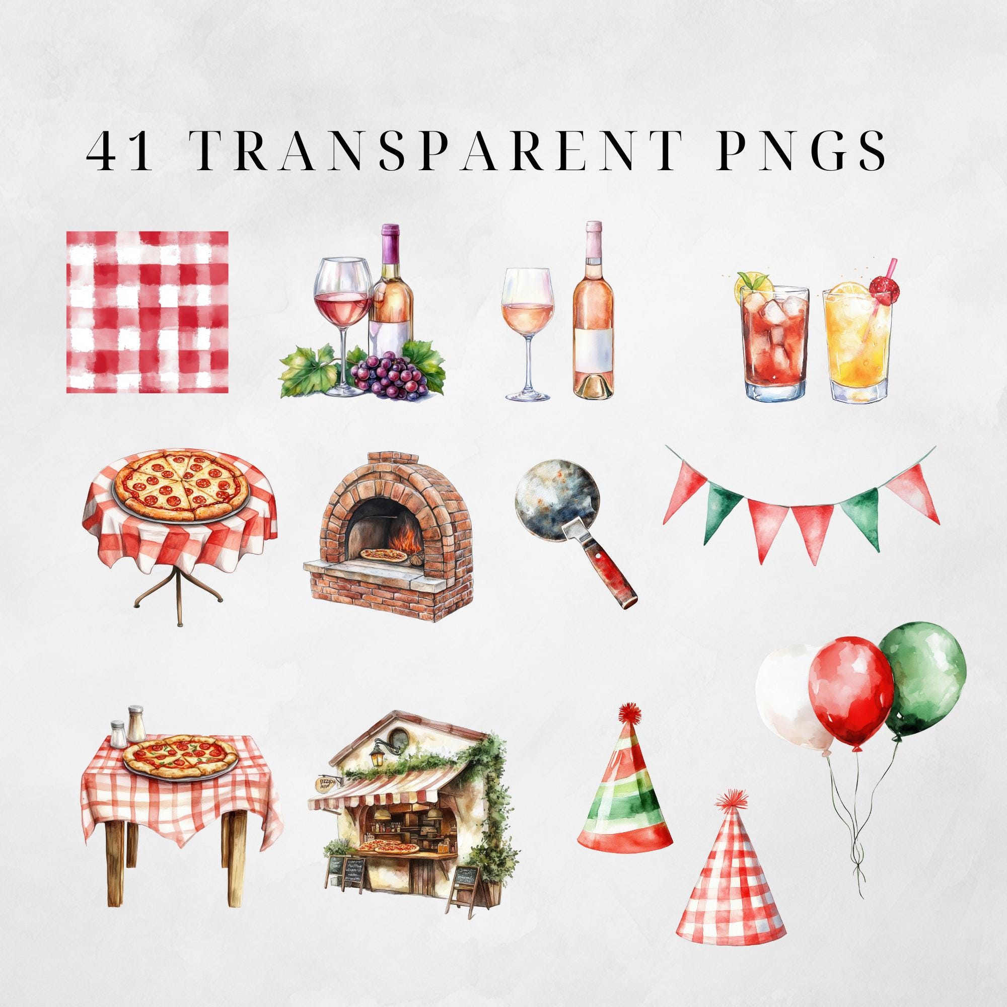 Pizza Party Clipart, Digital Download, Commercial Use, Transparent PNG ...