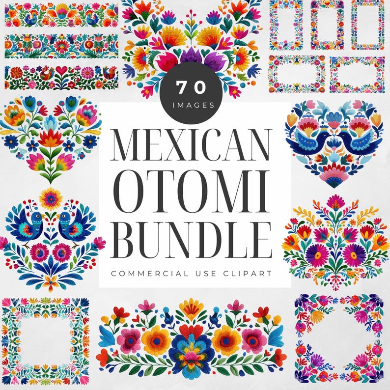 Colorful Mexican Otomi Clipart: Designs, Borders and Frames (digital ...
