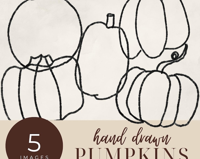 Fall Clipart, Pumpkin Line Art, Autumn Clipart, Hand Drawn Pumpkins and ...