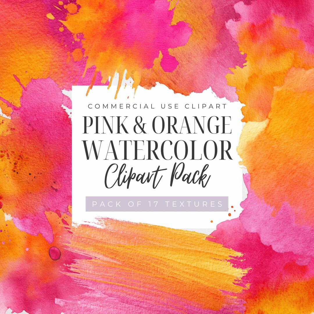 Bright Pink and Orange Watercolor Washes (digital Download, Commercial ...