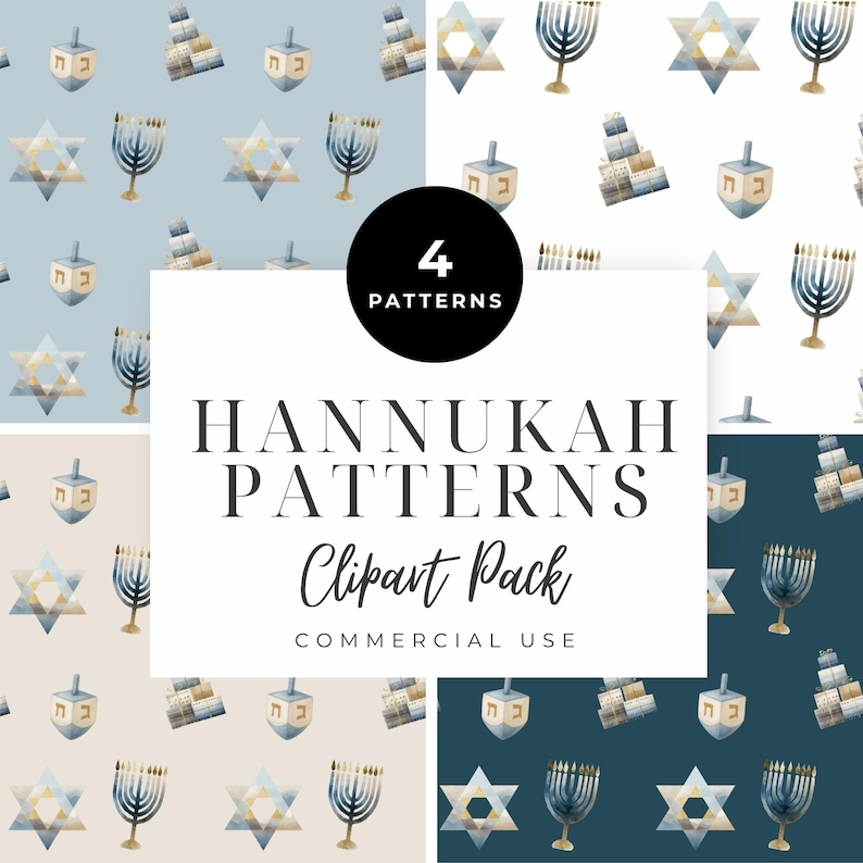Modern Hanukkah Patterns Clipart Pack, Chanukah Graphics, Jewish ...