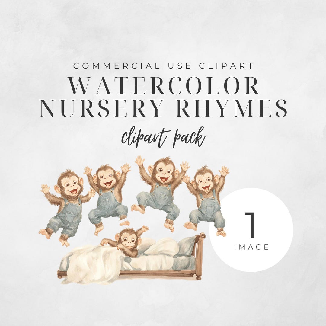 Watercolor Nursery Rhymes Clipart | Five Little Monkeys | Fairytale ...